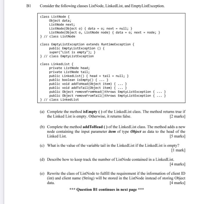 Solved B1 Consider The Following Classes Listnode 