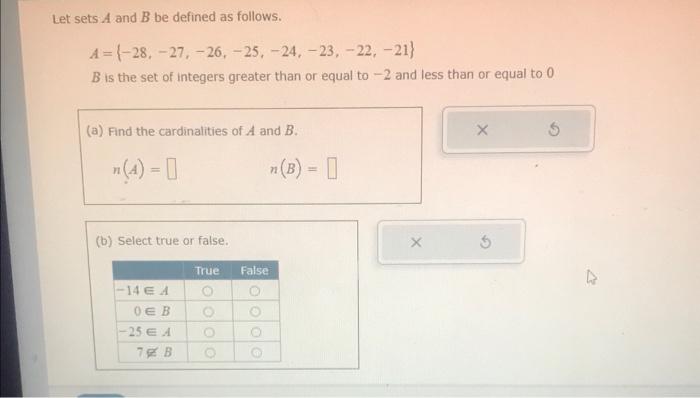 Solved let sets A and B be defined as follows.A = | Chegg.com