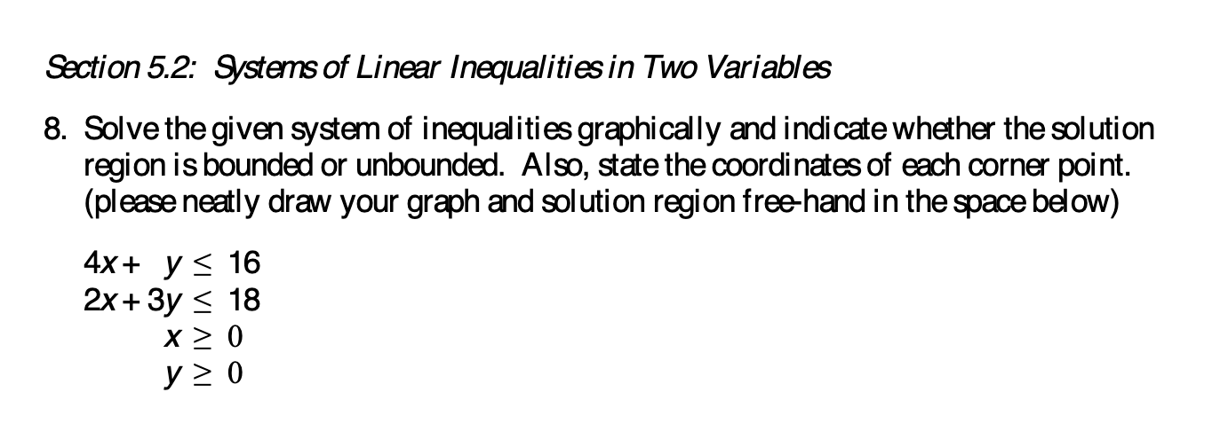 Solved Section 5.2: Systems of Linear Inequalities in Two | Chegg.com