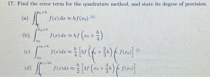 Solved 17. Find the error term for the quadrature method, | Chegg.com