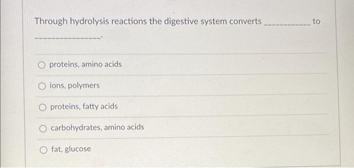 Solved Through hydrolysis reactions the digestive system | Chegg.com