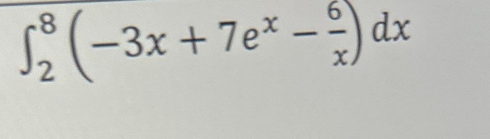 Solved ∫28(-3x+7ex-6x)dx | Chegg.com
