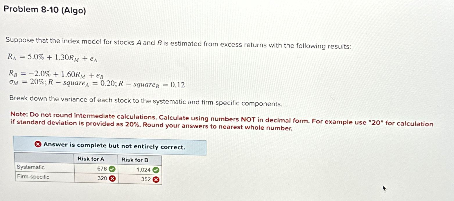 Solved Problem 8-10 (Algo)Suppose that the index model for | Chegg.com