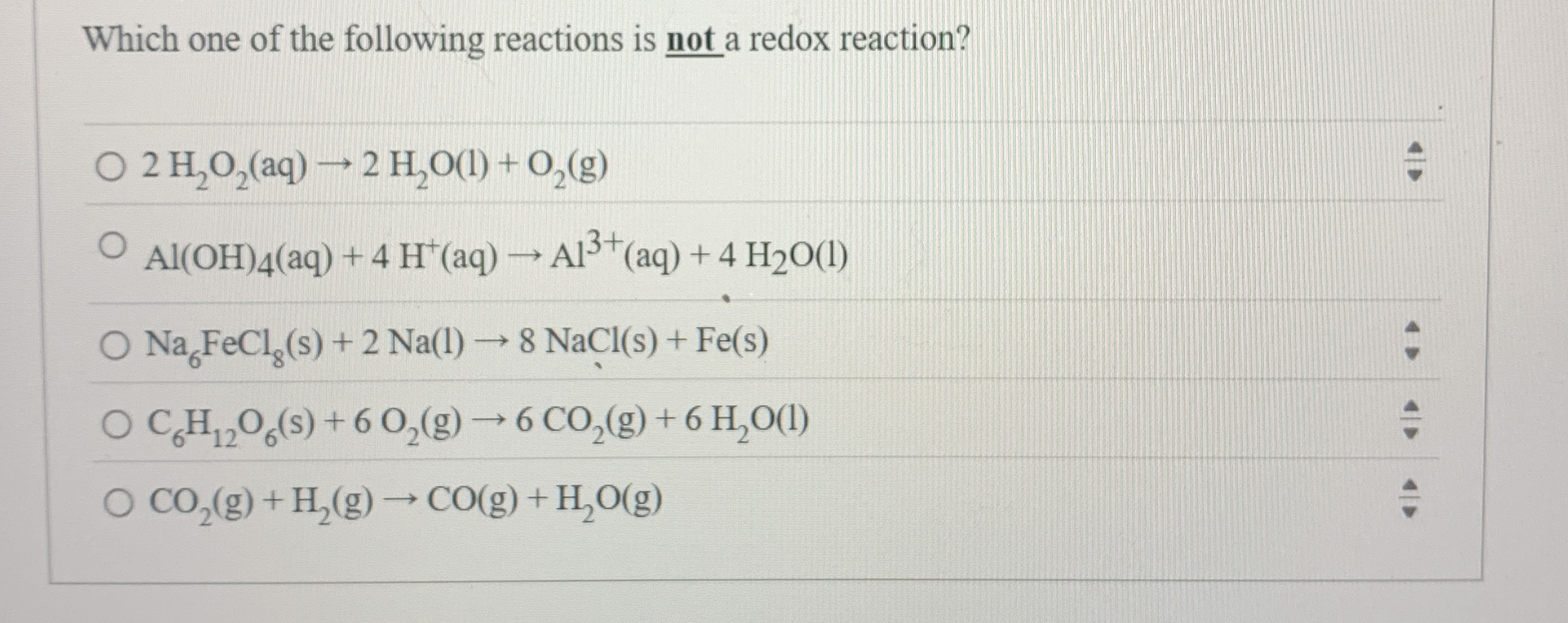 Solved Which one of the following reactions is not a redox | Chegg.com
