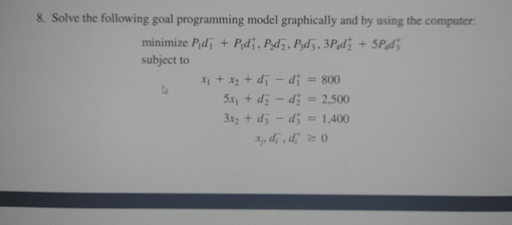 Solved 8. Solve the following goal programming model | Chegg.com