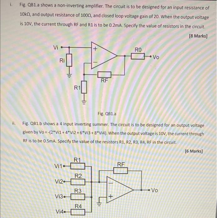 Solved i. Fig. QB1.a shows a non-inverting amplifier. The | Chegg.com