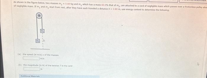 Solved As shown in the figure below, two masses m1=5,60 kg | Chegg.com