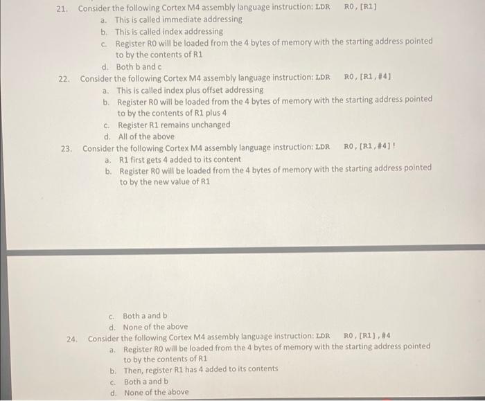 Solved 21. Consider the following Cortex M4 assembly | Chegg.com