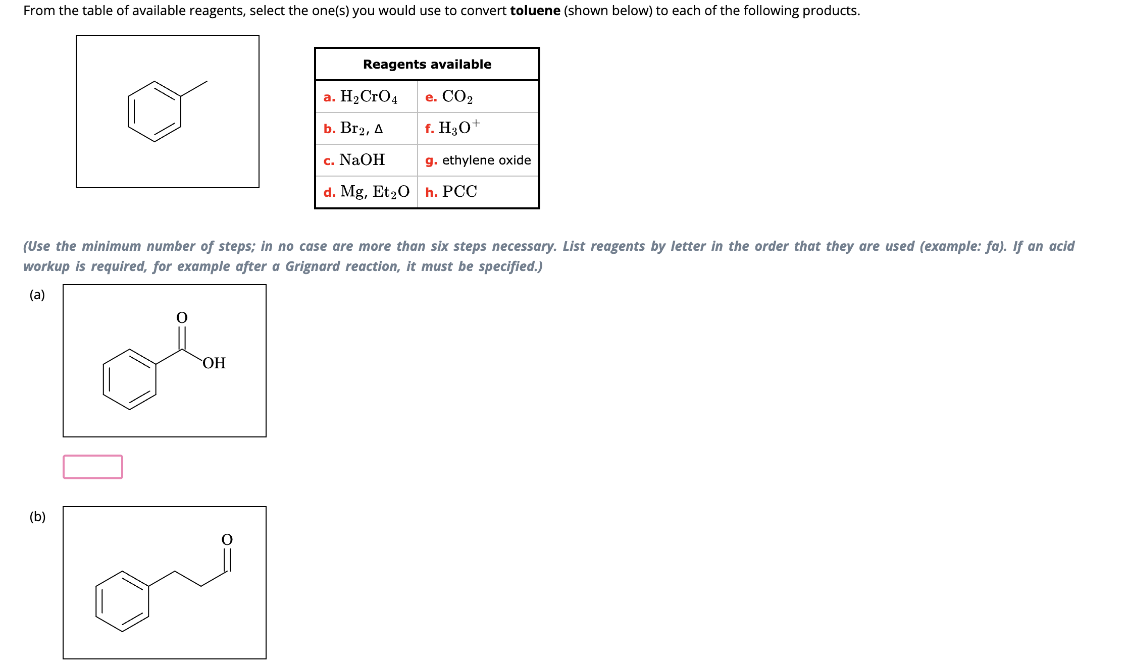 Solved From the table of ﻿available reagents, select the | Chegg.com