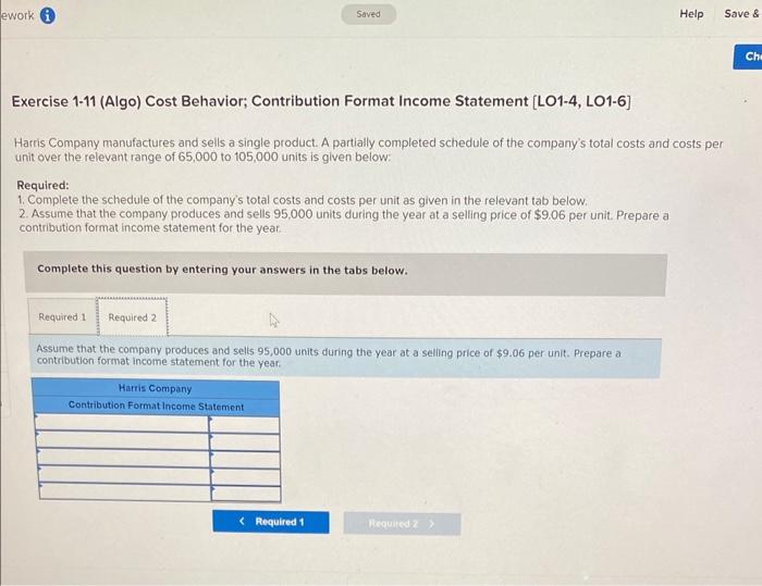 Solved Exercise 1-11 (Algo) Cost Behavior; Contribution | Chegg.com