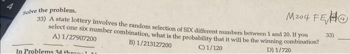33. a state lottery involves the random selection of | Chegg.com