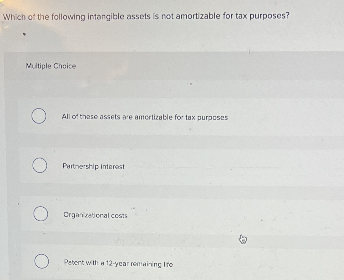 Solved Which of the following intangible assets is not | Chegg.com