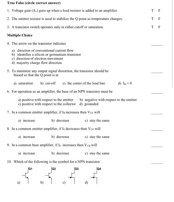 Solved TF TF TF True False (circle correct answer) 1. | Chegg.com