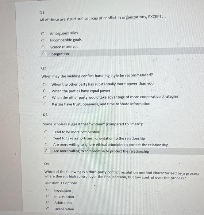 Solved Q1 All of these are structural sources of conflict in | Chegg.com