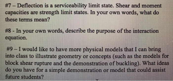 #7 - Deflection is a serviceability limit state. | Chegg.com