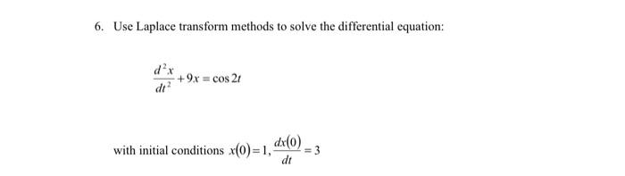 Solved 6. Use Laplace transform methods to solve the | Chegg.com