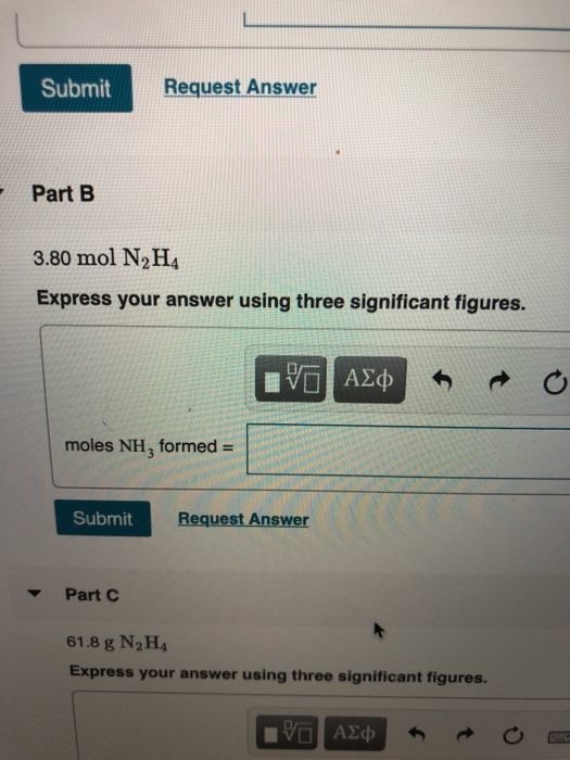 Solved Submit Request Answer Part B 3 80 Mol N2h4 Express