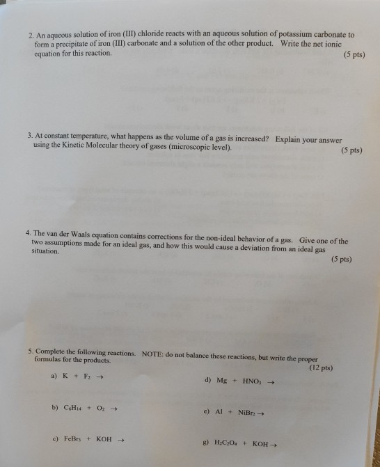 Solved 2. An aqueous solution of iron (III) chloride reacts | Chegg.com