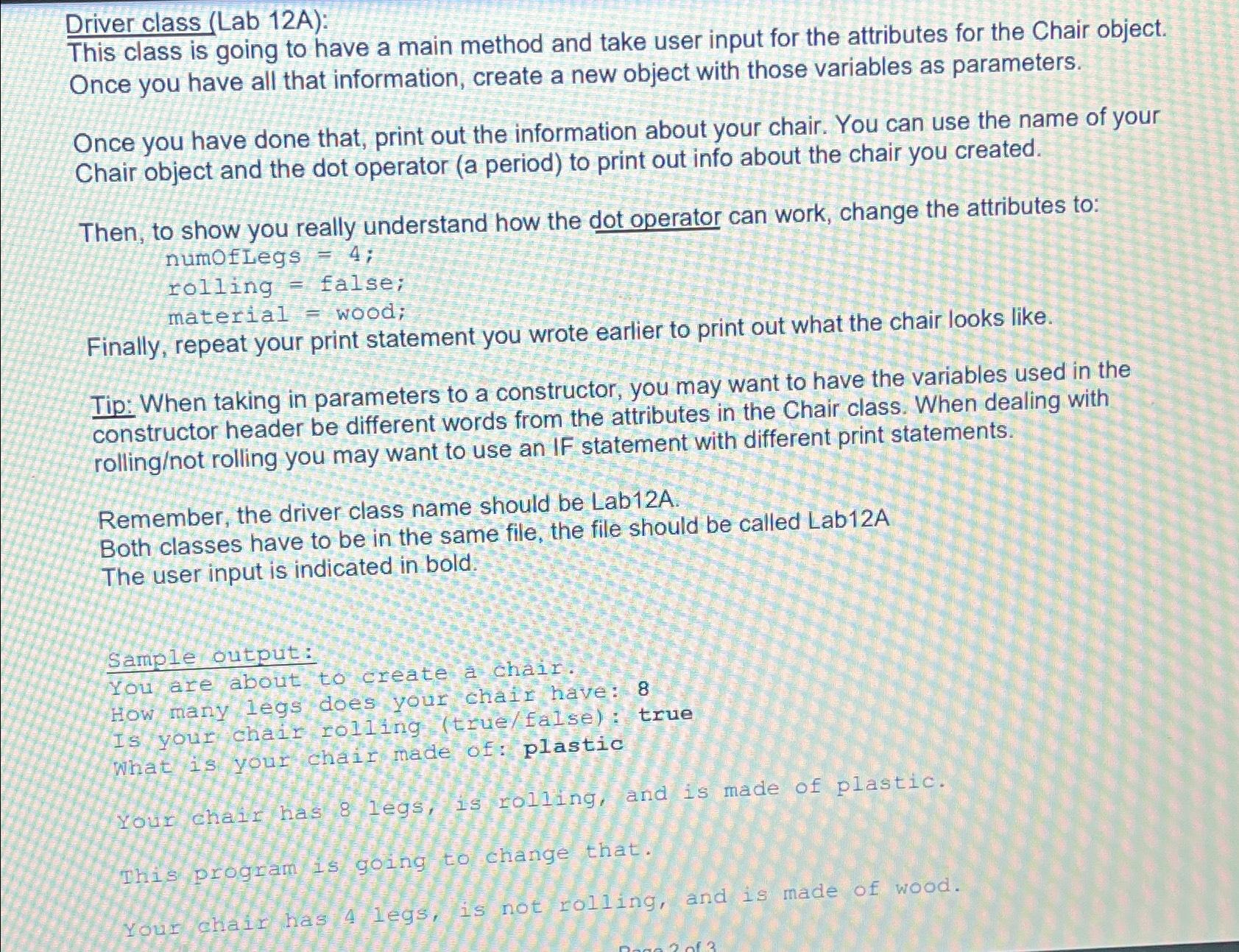 Solved Driver class (Lab 12A): JAVA ONLY This class is going | Chegg.com