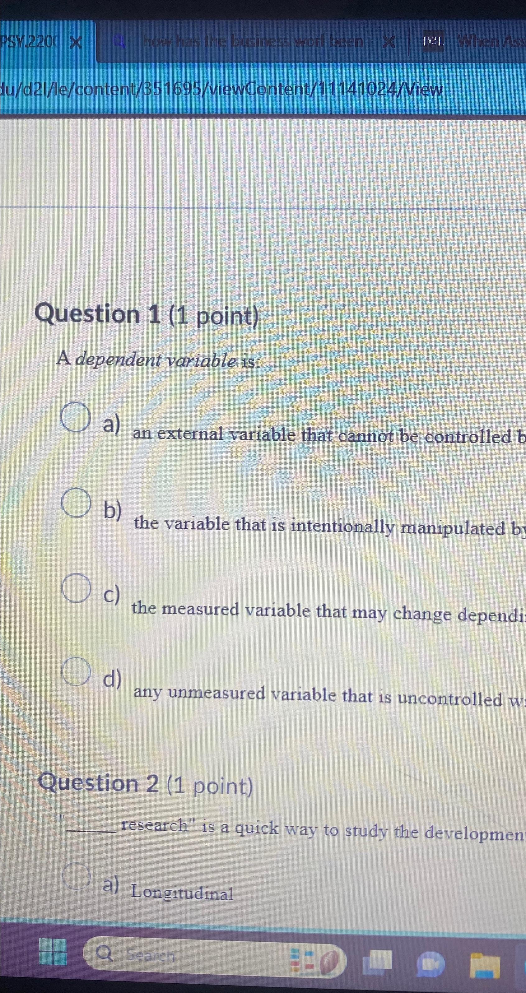 Solved Question 1 (1 ﻿point)A dependent variable is:a) ﻿an | Chegg.com