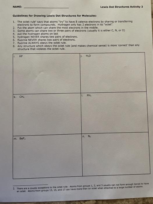 Solved NAME: Lewis Dot Structures Activity 3 Guidelines for | Chegg.com