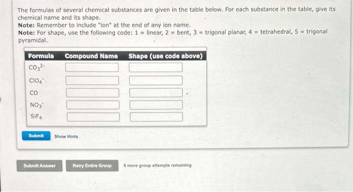 Solved The formulas of several chemical substances are given | Chegg.com