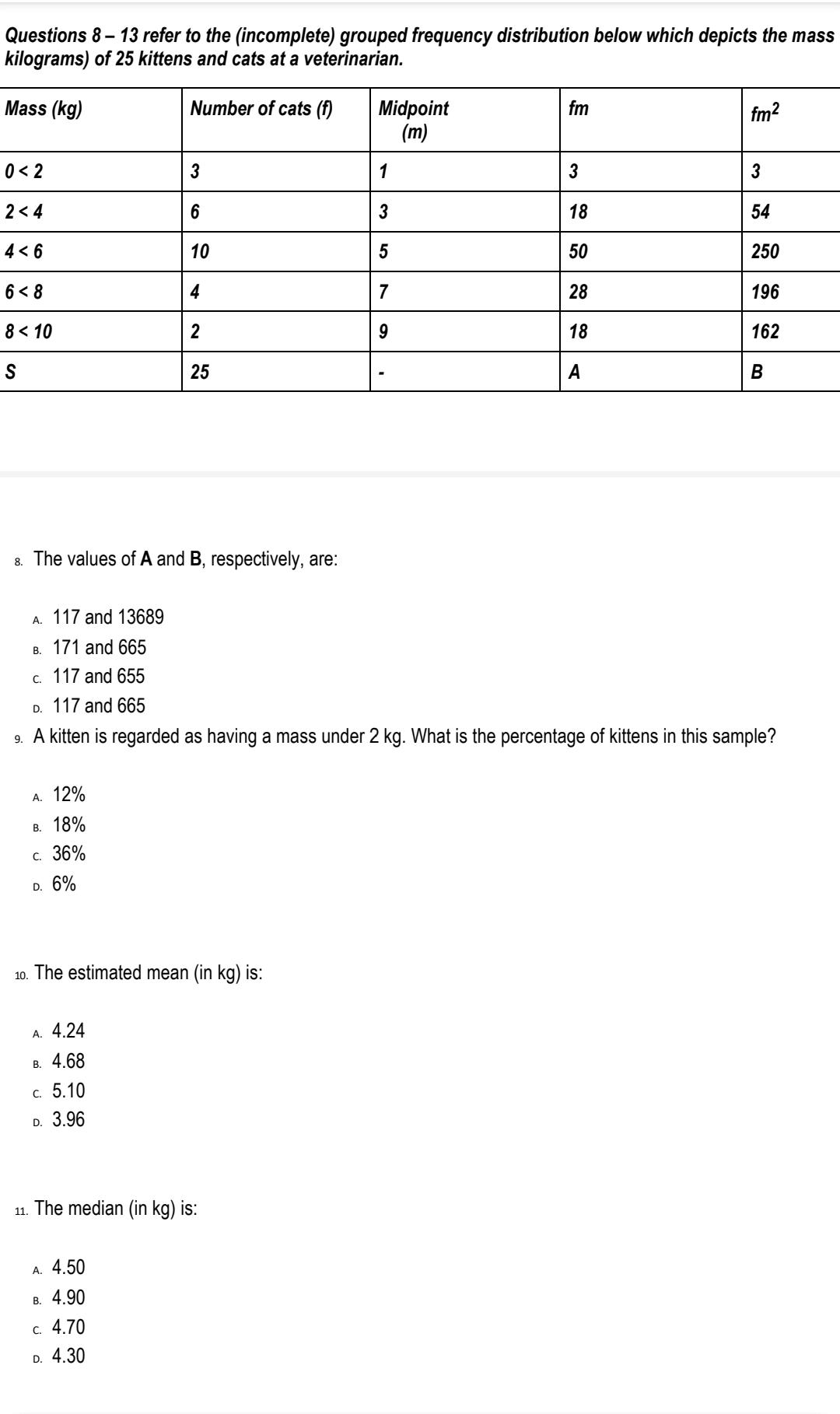 Solved 08:550Questions 8 - 13 ﻿refer to the (incomplete) | Chegg.com