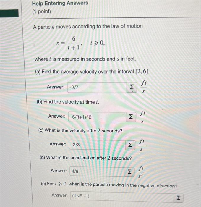 Solved A particle moves according to the law of motion | Chegg.com