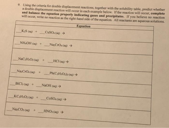 Solved 9. Using the criteria for double displacement | Chegg.com