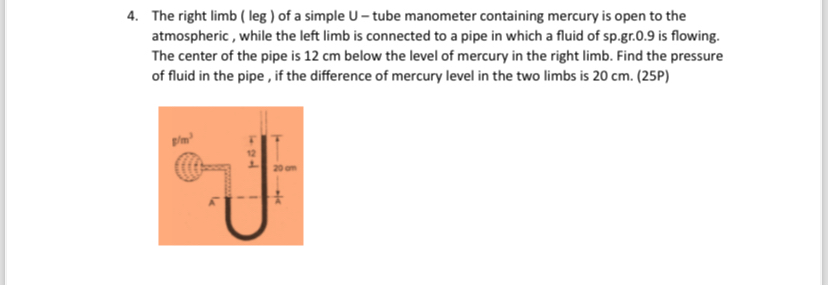 Solved by an EXPERT The right limb ( ﻿leg ) ﻿of a simple U - ﻿tube ...