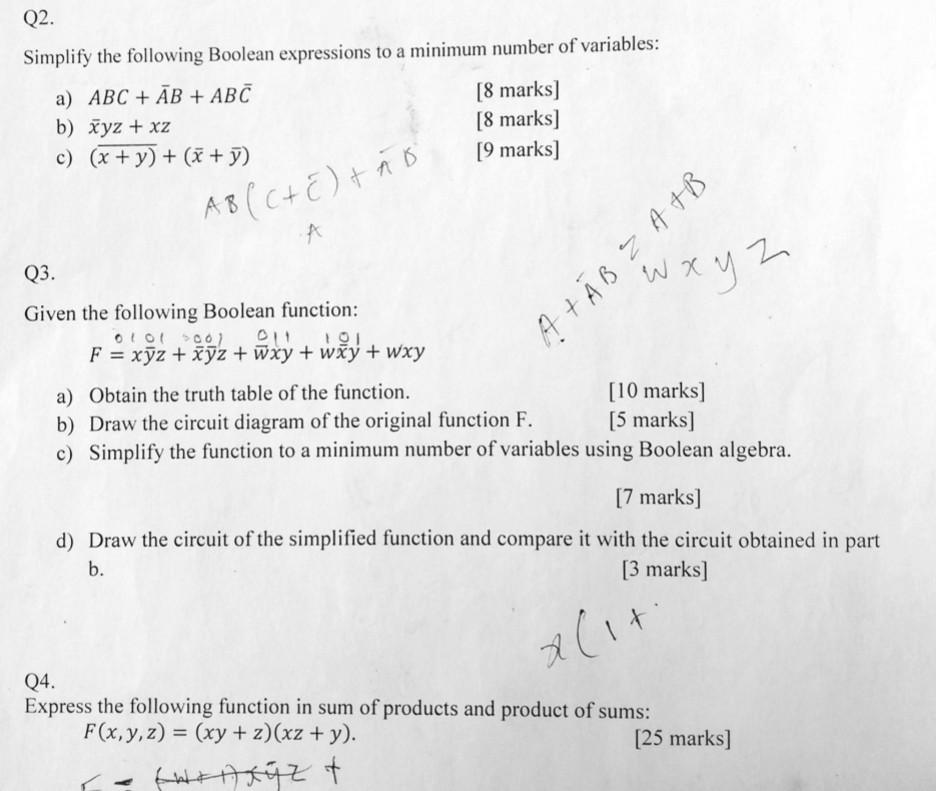 Solved Q2. Simplify the following Boolean expressions to a | Chegg.com