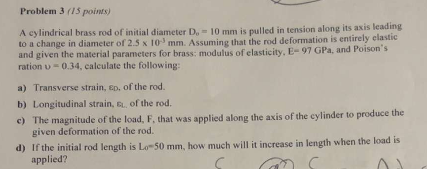 Solved Problem 3 (15 ﻿points)A cylindrical brass rod of | Chegg.com