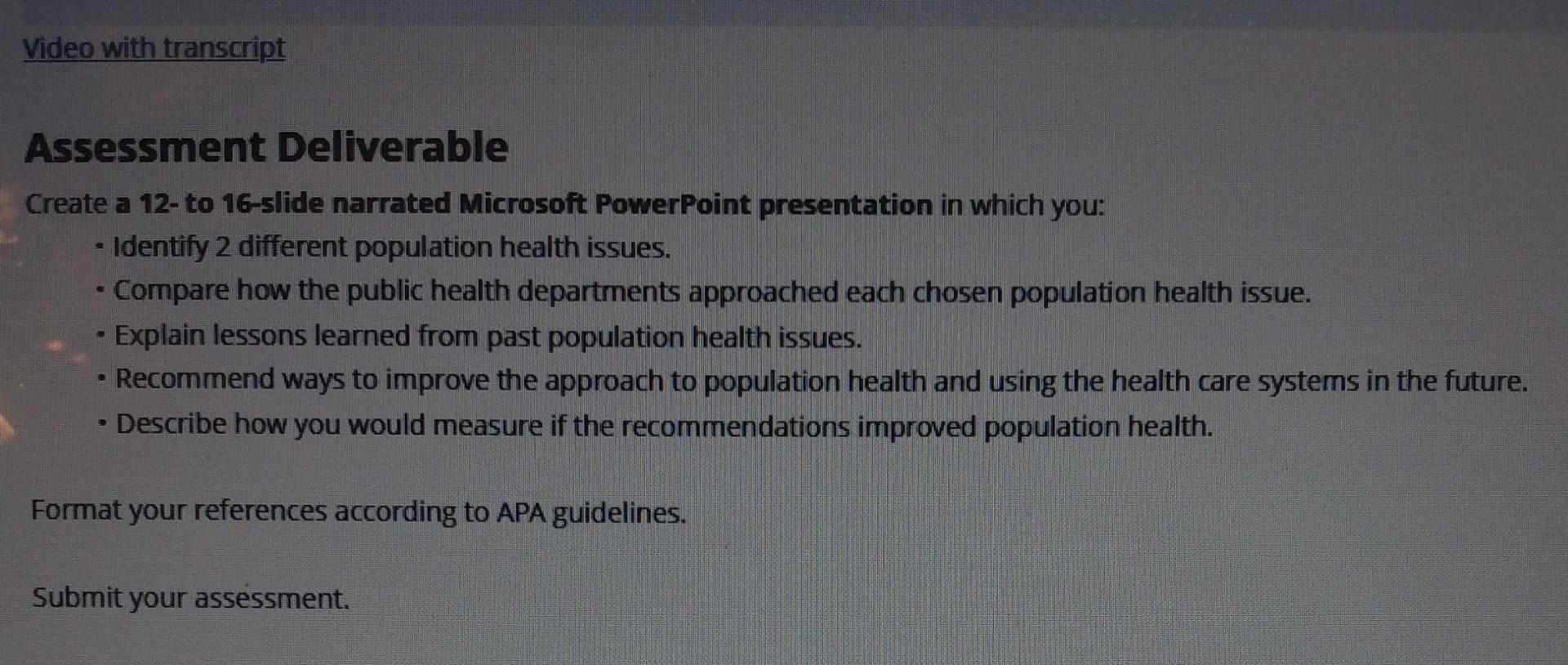 Solved Assessment Deliverable Create a 12- to 16-slide | Chegg.com