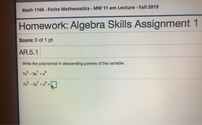 Solved Math 1160 - Finite Mathematics - MW 11 am Lecture - | Chegg.com