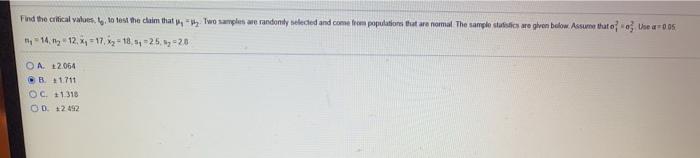 Solved Find the critical values. I to test the claim that | Chegg.com
