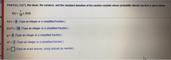 Solved Find E(X), E(x2), the mean, the variance, and the | Chegg.com