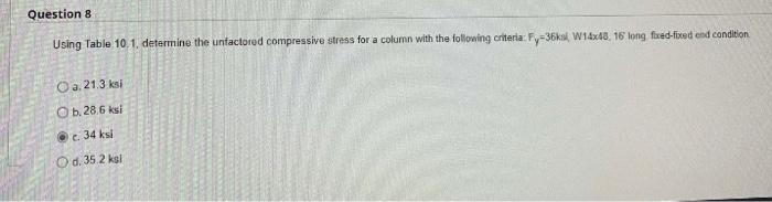 Solved Question 8 Using Table 10.1, determine the unfactored | Chegg.com