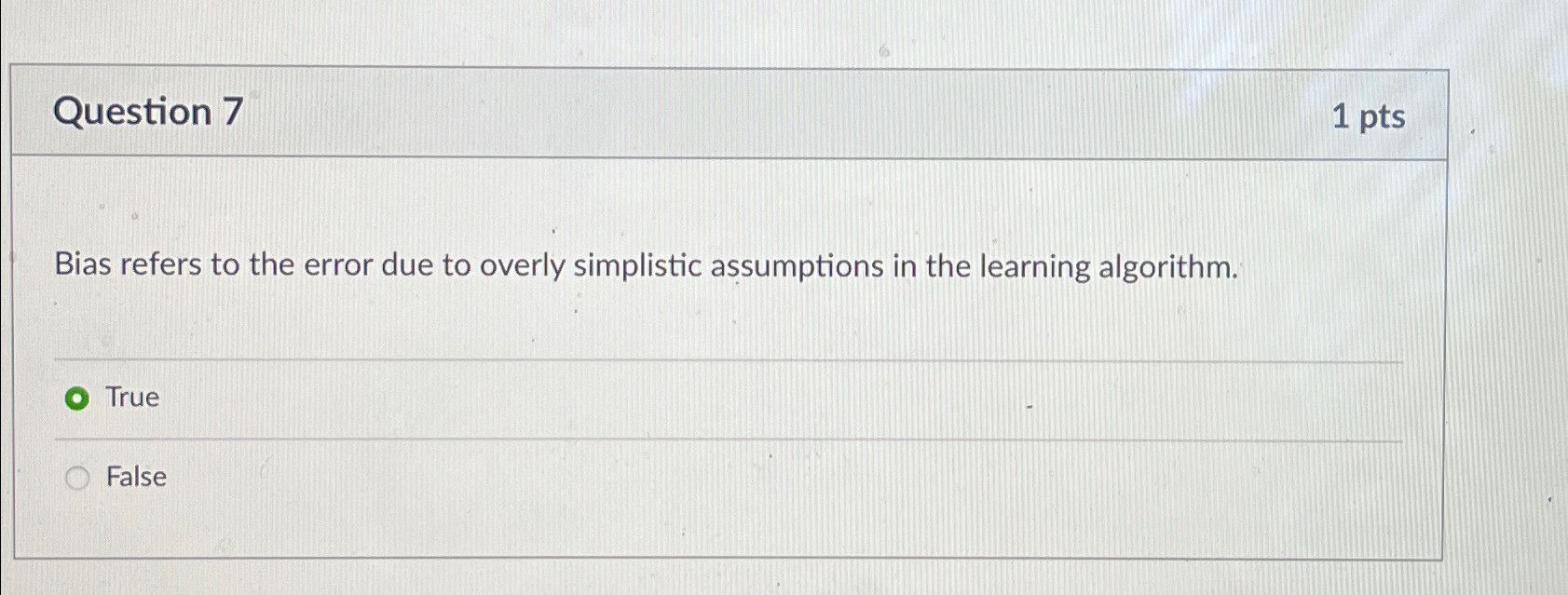 Solved Question 71ptsBias refers to the error due to overly | Chegg.com