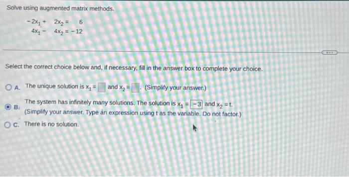 Solved Solve using augmented matrix methods. | Chegg.com