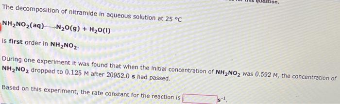 Solved The decomposition of nitramide in aqueous solution at | Chegg.com