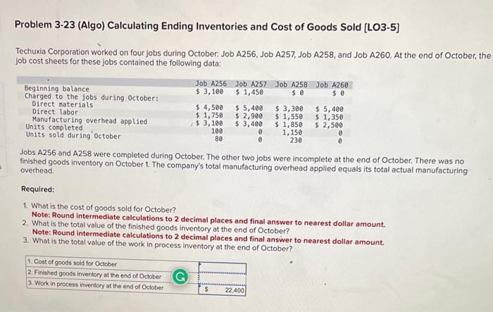 Solved Problem 3-23 (Algo) Calculating Ending Inventories | Chegg.com