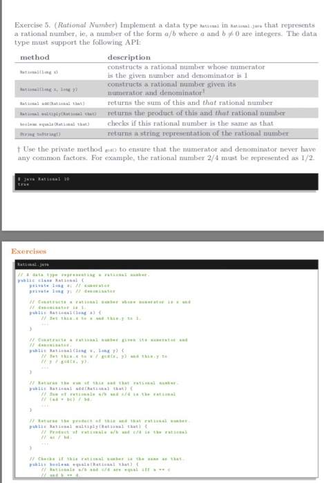 Solved in Exercise 5. Rational Number) Implement a data type | Chegg.com