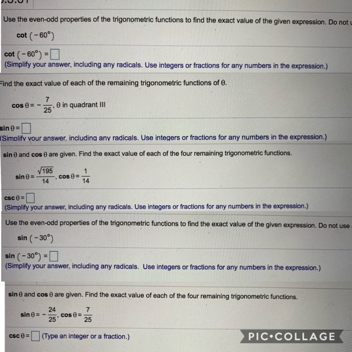 Solved Use the even-odd properties of the trigonometric | Chegg.com