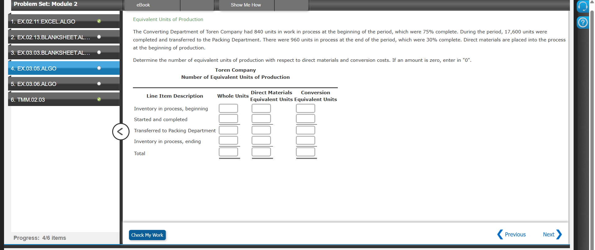 Solved Equivalent Units of ProductionThe Converting | Chegg.com