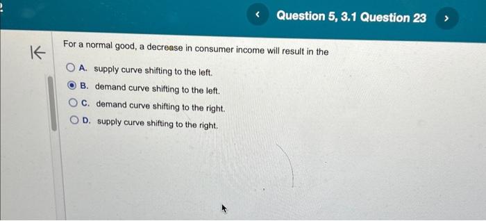 Solved For a normal good, a decrease in consumer income will | Chegg.com