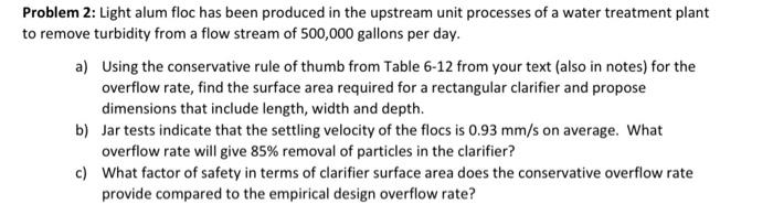 Solved Problem 2: Light alum floc has been produced in the | Chegg.com
