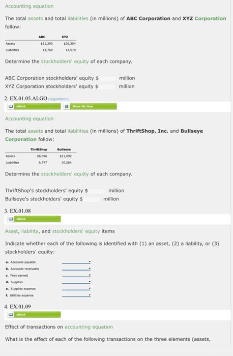 Solved Accounting equation The total assets and total | Chegg.com