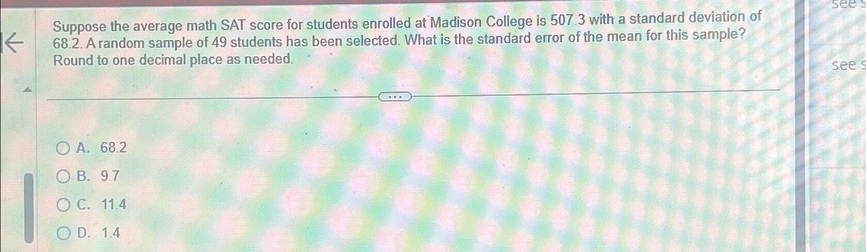 Solved Suppose the average math SAT score for students | Chegg.com