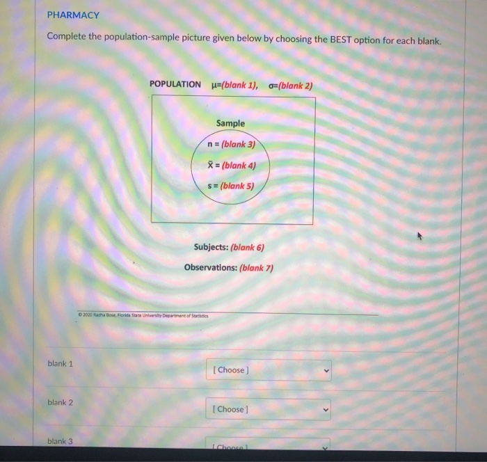 PHARMACY Complete the population-sample picture given | Chegg.com