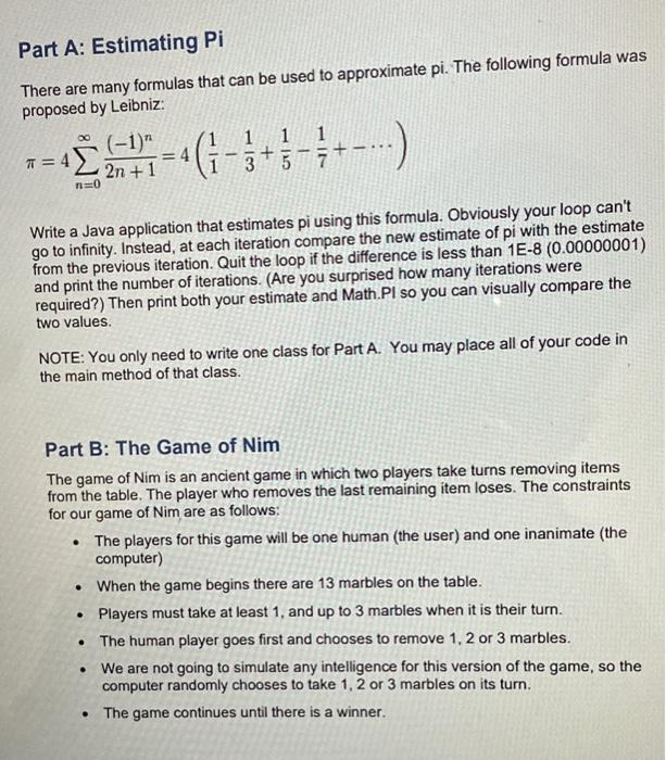 Solved Part A: Estimating Pi There are many formulas that | Chegg.com
